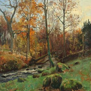 Scenery From An Autumn Forest oil painting reproduction by Olaf Viggo ...