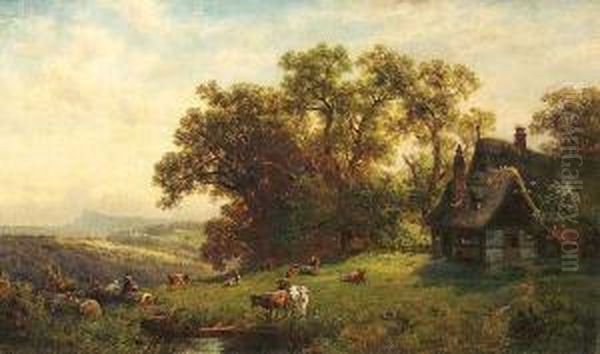 Paisaje Con Personajes Y Vacas oil painting reproduction by Adolf ...