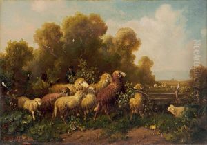 Schafe Am Gatter Auf Der Weide oil painting reproduction by Carl ...