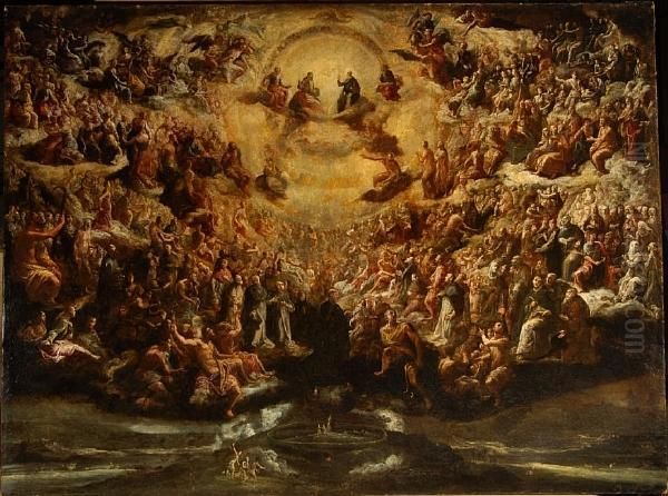 The Holy Trinity With Saints In Heaven, The Garden Of Eden Below oil ...