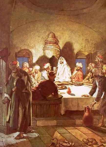 Jesus breaking bread and giving his disciples the cup oil painting ...