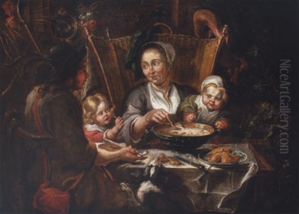 A Peasant Family At Dinner oil painting reproduction by Willem van Herp ...