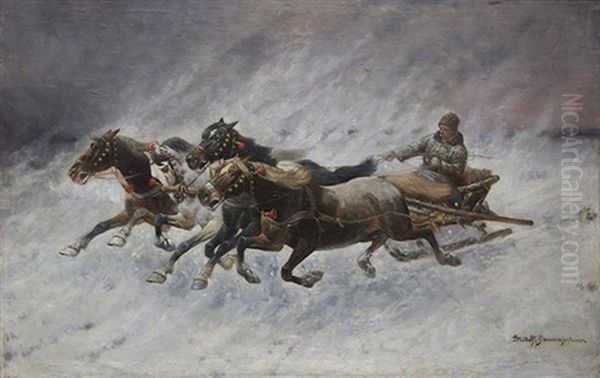 Troika oil painting reproduction by Adolf (Constantin) Baumgartner ...