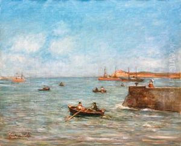 Personnages En Barques A La Sortie Du Port oil painting reproduction by ...